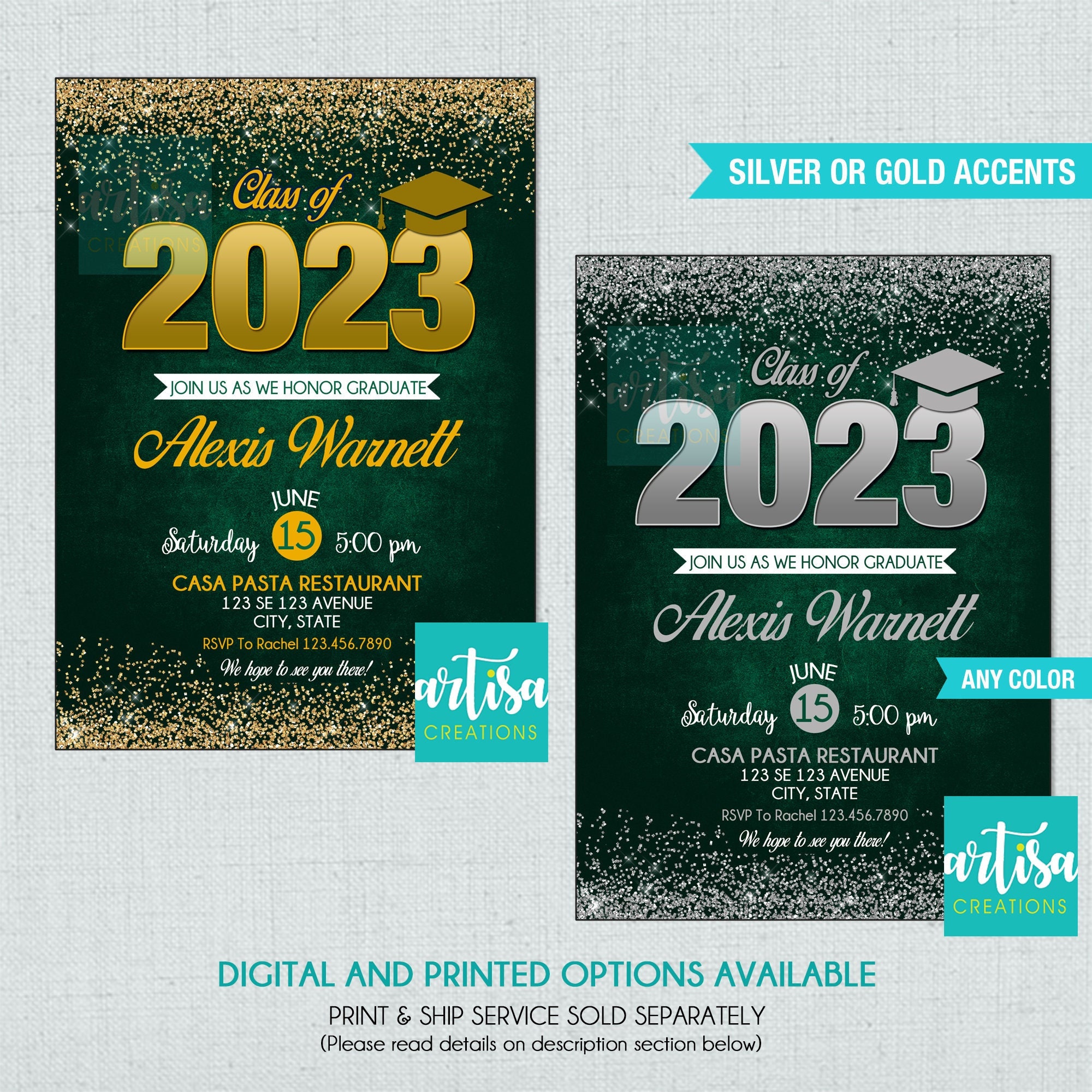 2022 Green Graduation Invitations