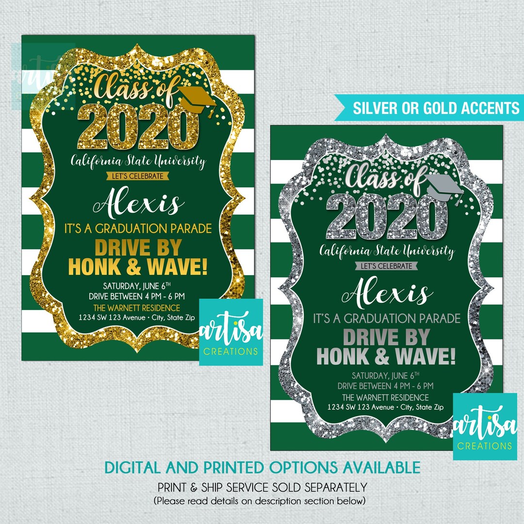 Green Graduation Parade, Drive by Graduation Invitation, Quarantine ...