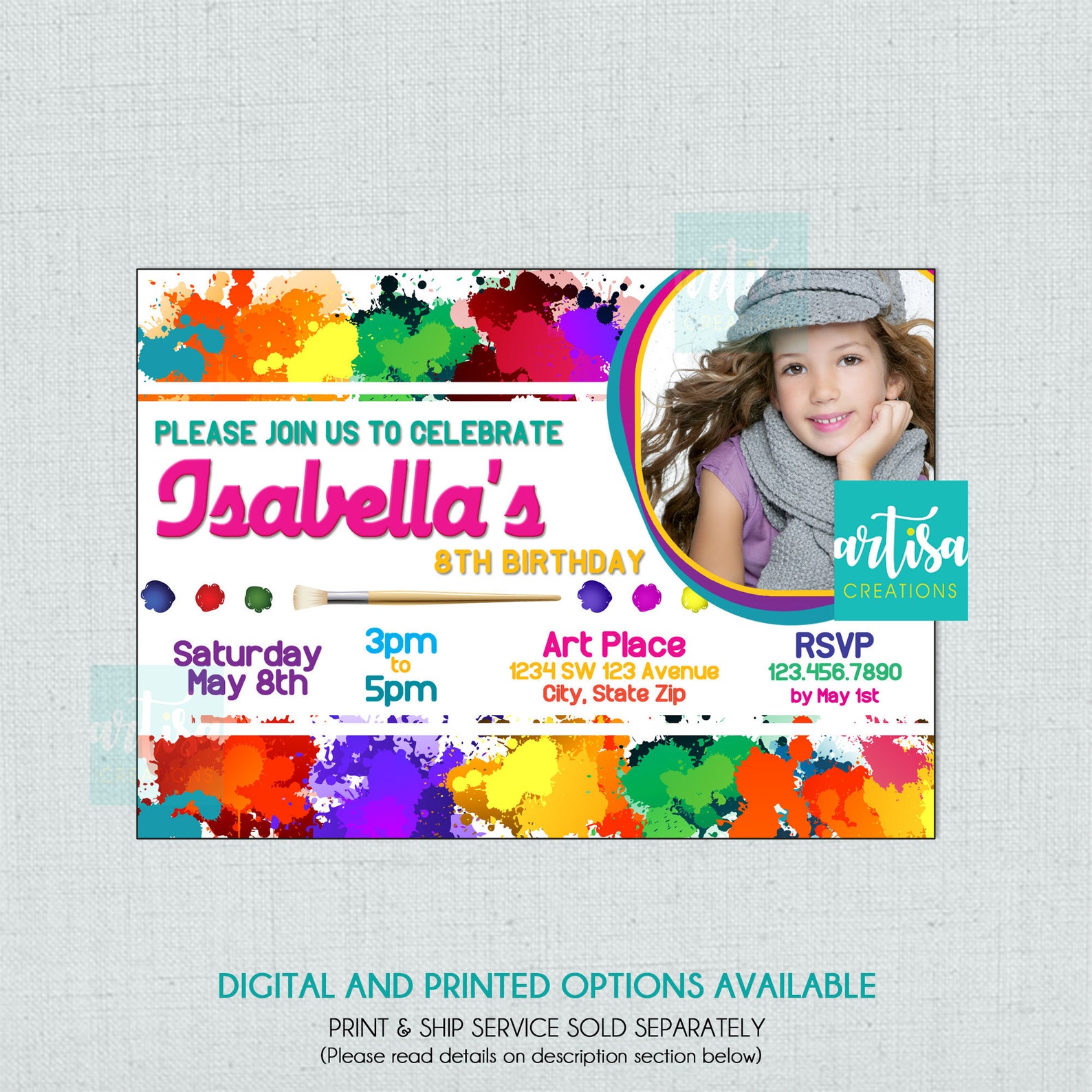 Art Birthday Invitation - Painting Birthday Invitation - Art Party ...