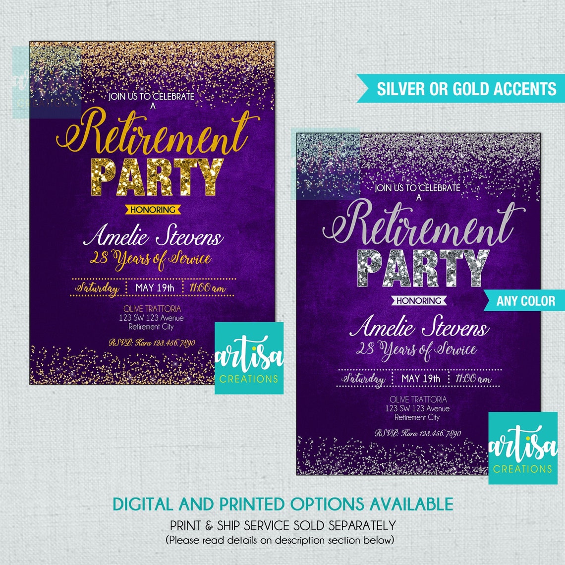 Purple Retirement Invitations Purple Gold Retirement - Etsy