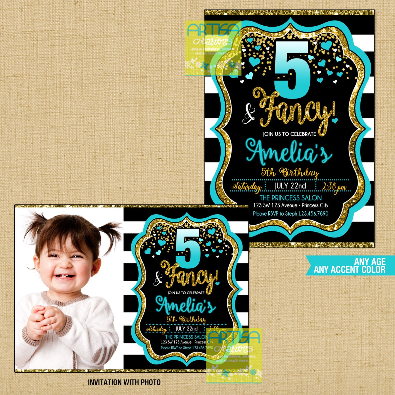 Five & Fancy Invitation, 5th Birthday Invitation, Five and Fancy ...
