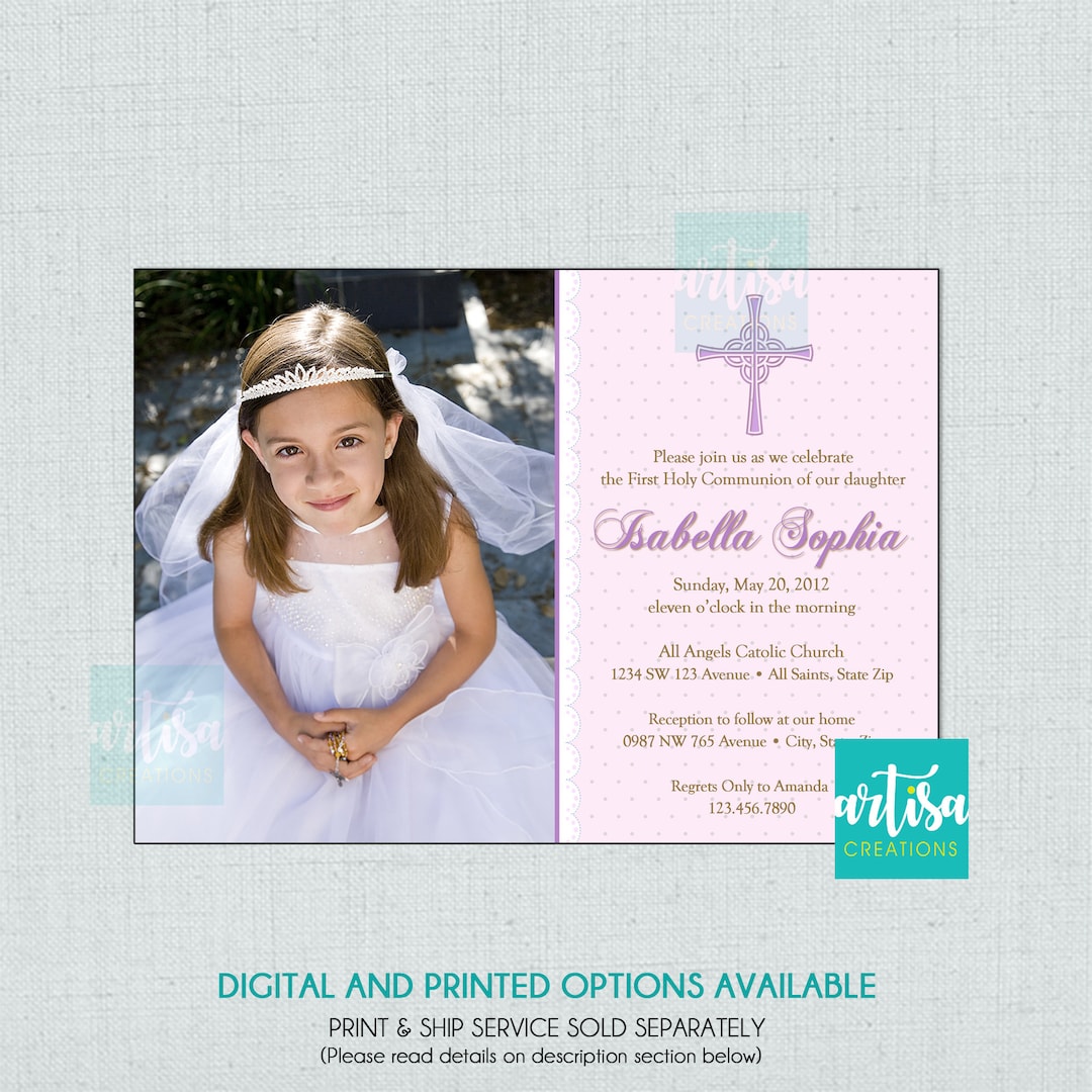 Girl First Communion Invitation, Communion Invitations, Girl First Holy ...