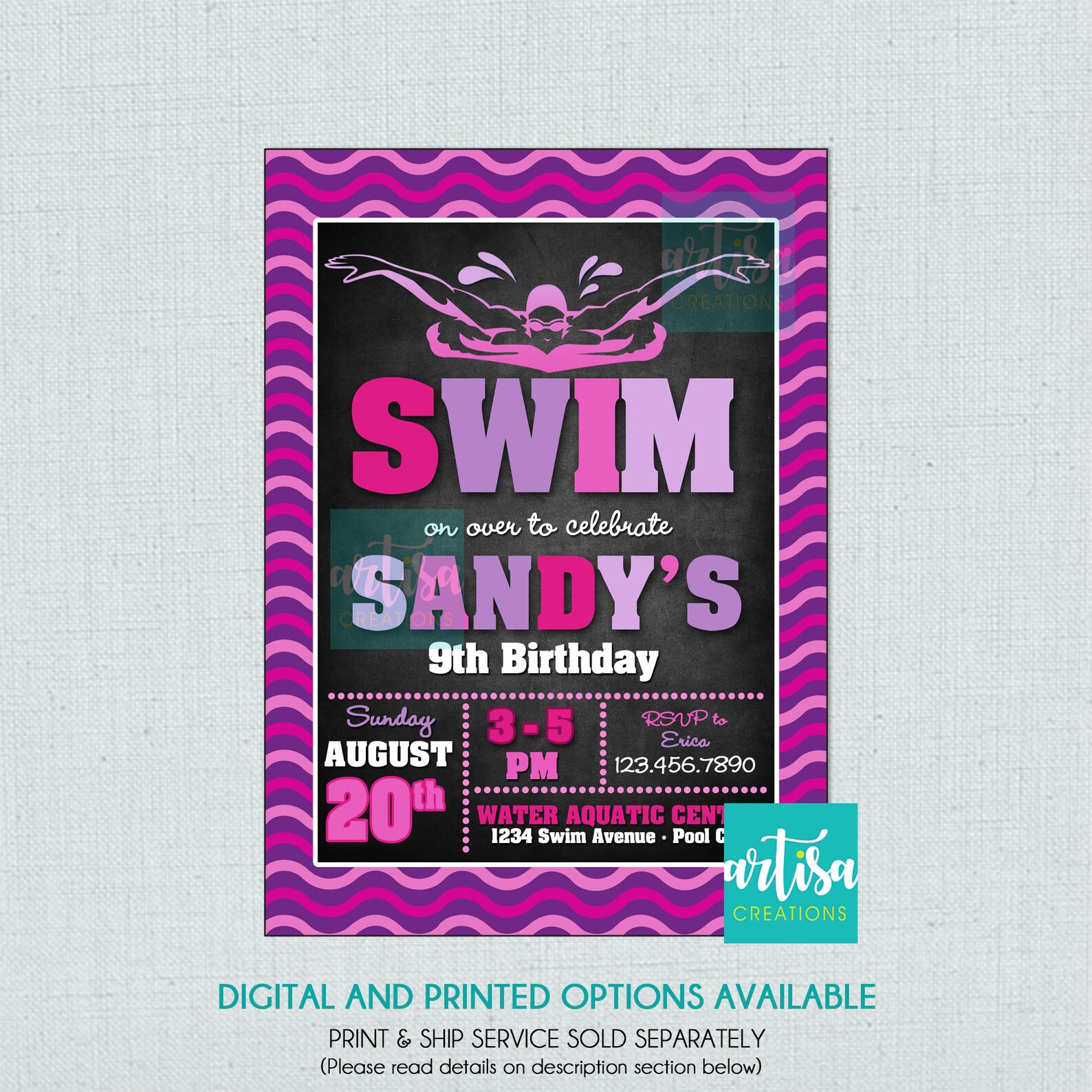 Swim Invitation, Swim Birthday Invitation, Simmer Birthday Invitation ...