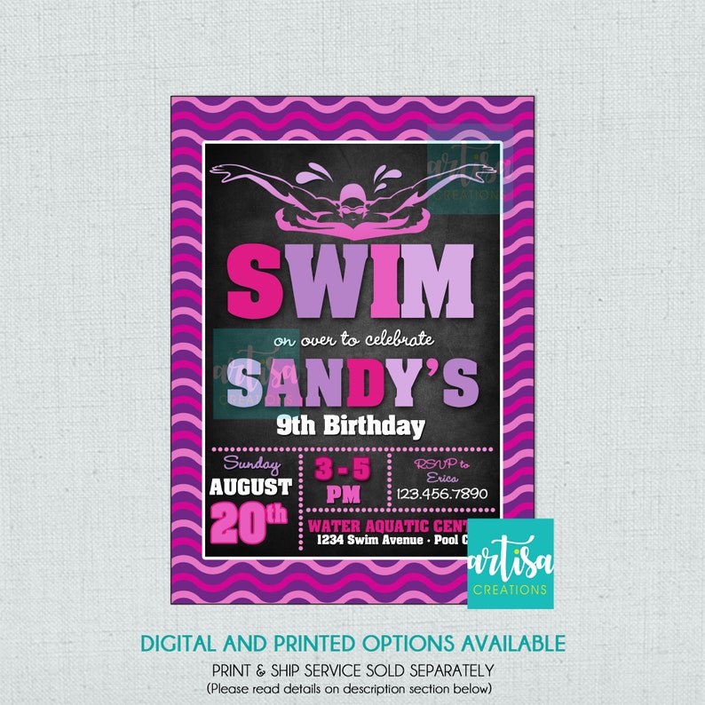 Swim Invitation, Swim Birthday Invitation, Simmer Birthday Invitation ...