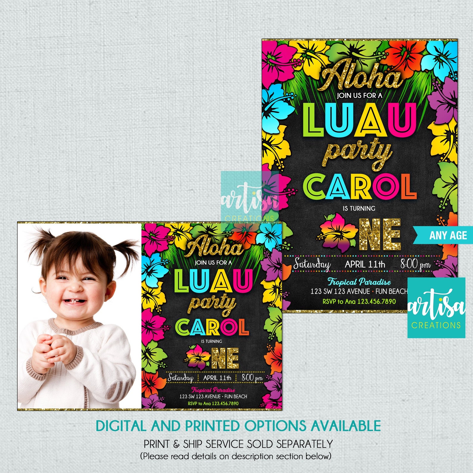 Luau 1st Birthday Invitation, Luau Party Invitation, Luau Birthday ...