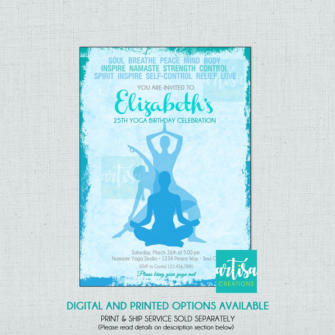 Yoga Invitation Yoga Party Invitation Yoga Birthday | Etsy