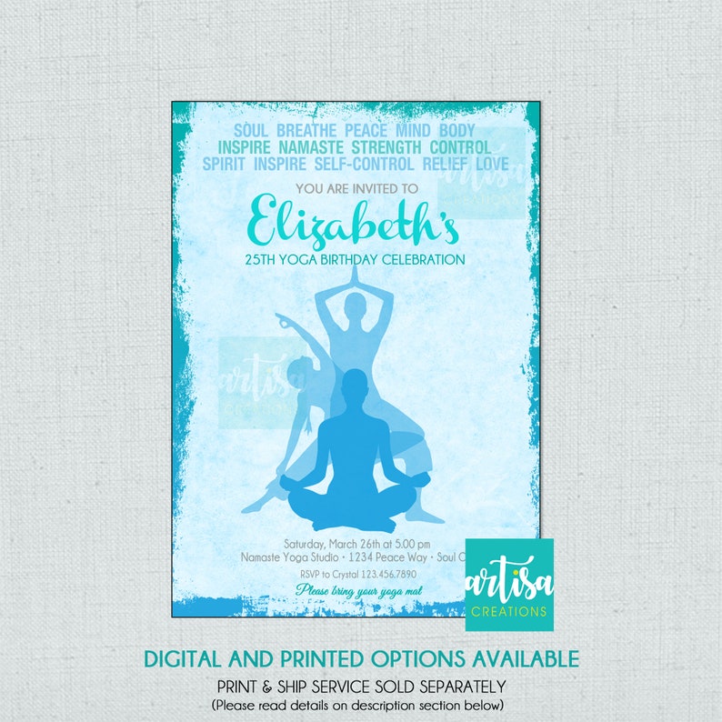 Yoga Invitation, Yoga Party Invitation, Yoga Birthday Invitation, Yoga ...
