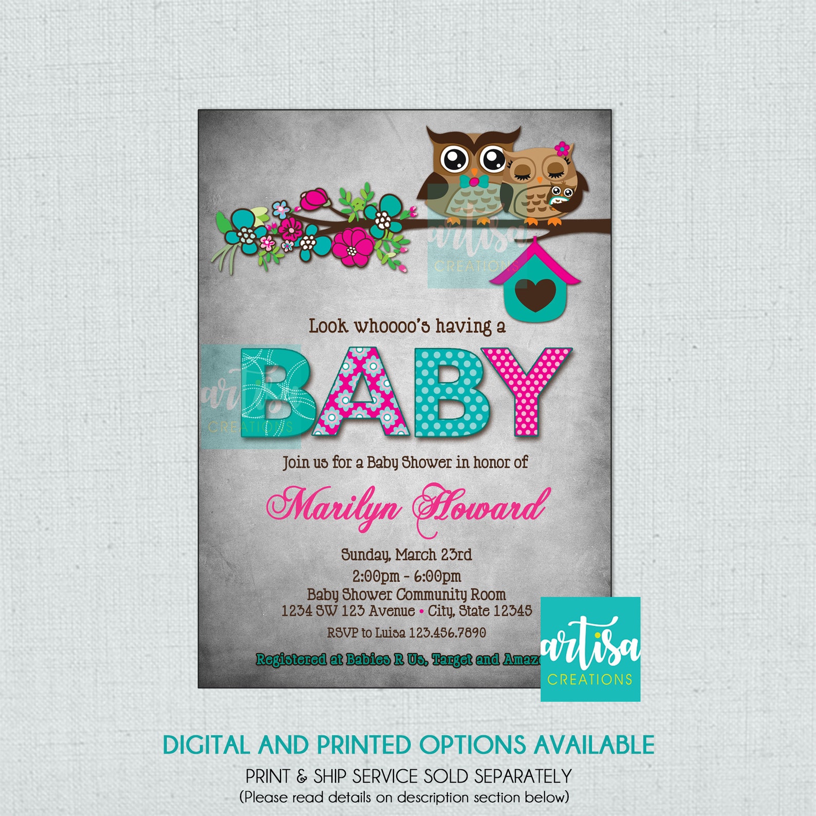 Owls Invitation Owls Mom and Baby Shower Invitation Pink - Etsy