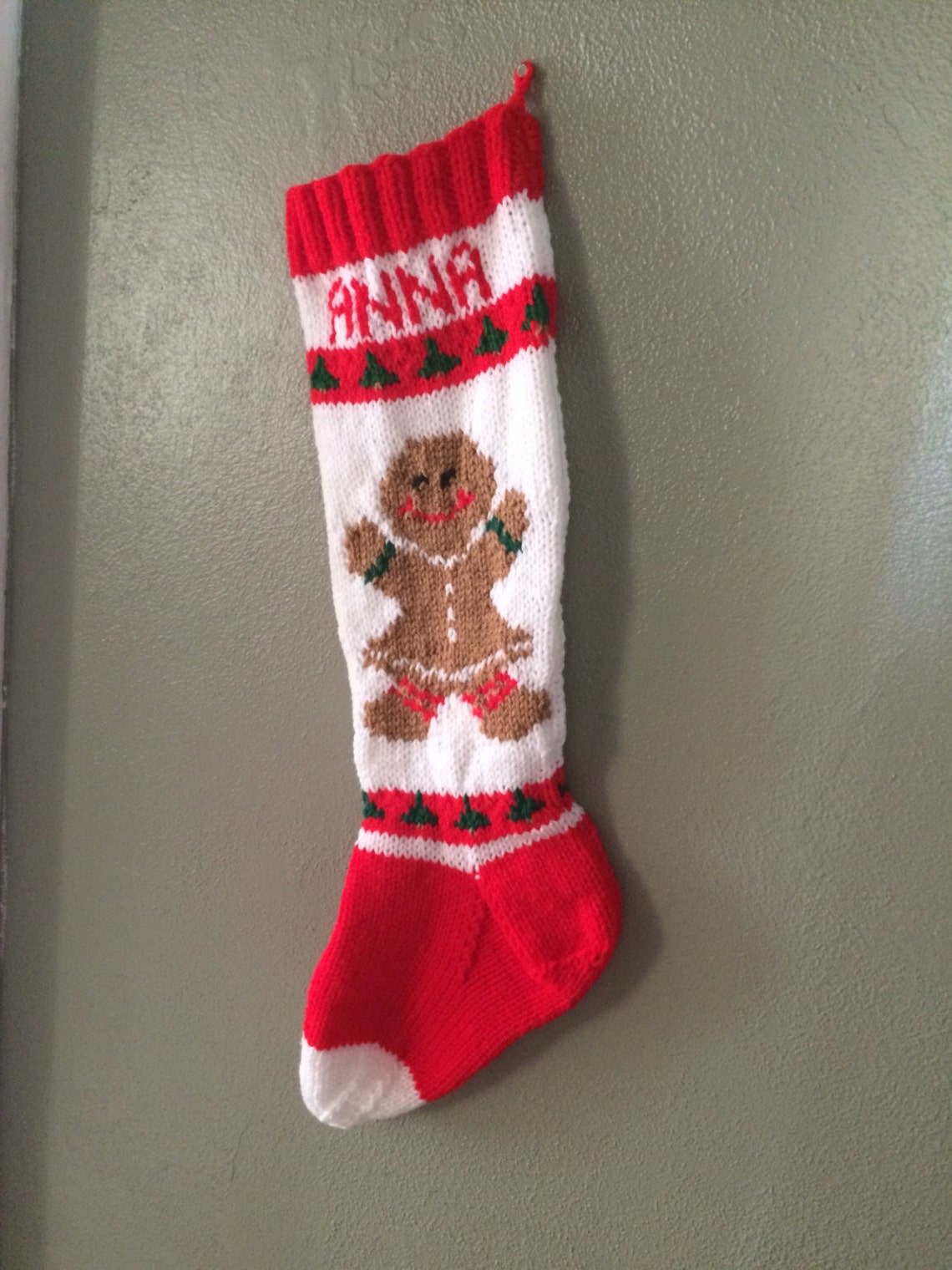 Personalized hand knitted Gingerbread girl Christmas stocking. | Etsy