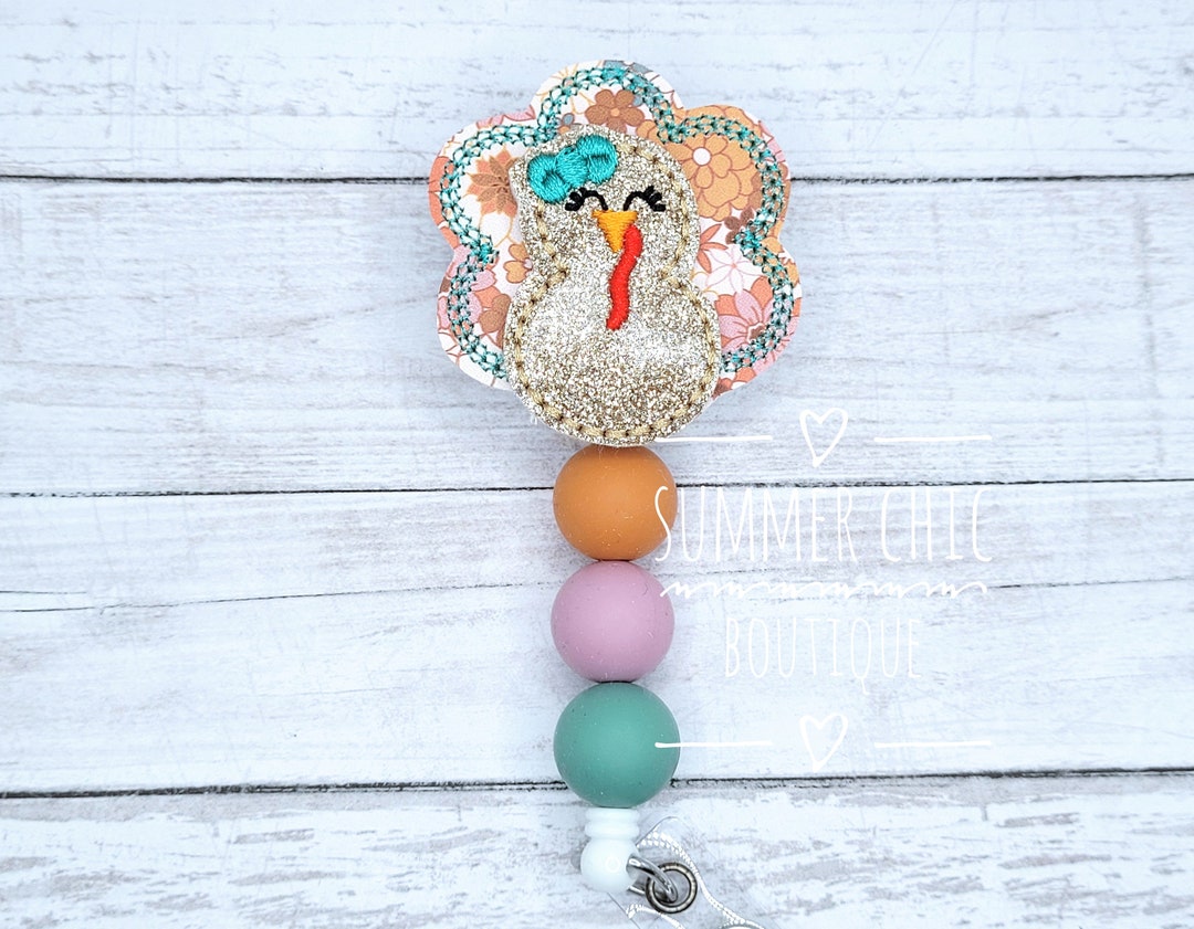 Turkey Badge Reel, Thanksgiving Badge Reel, Nurses Badge Reel, Beaded ...