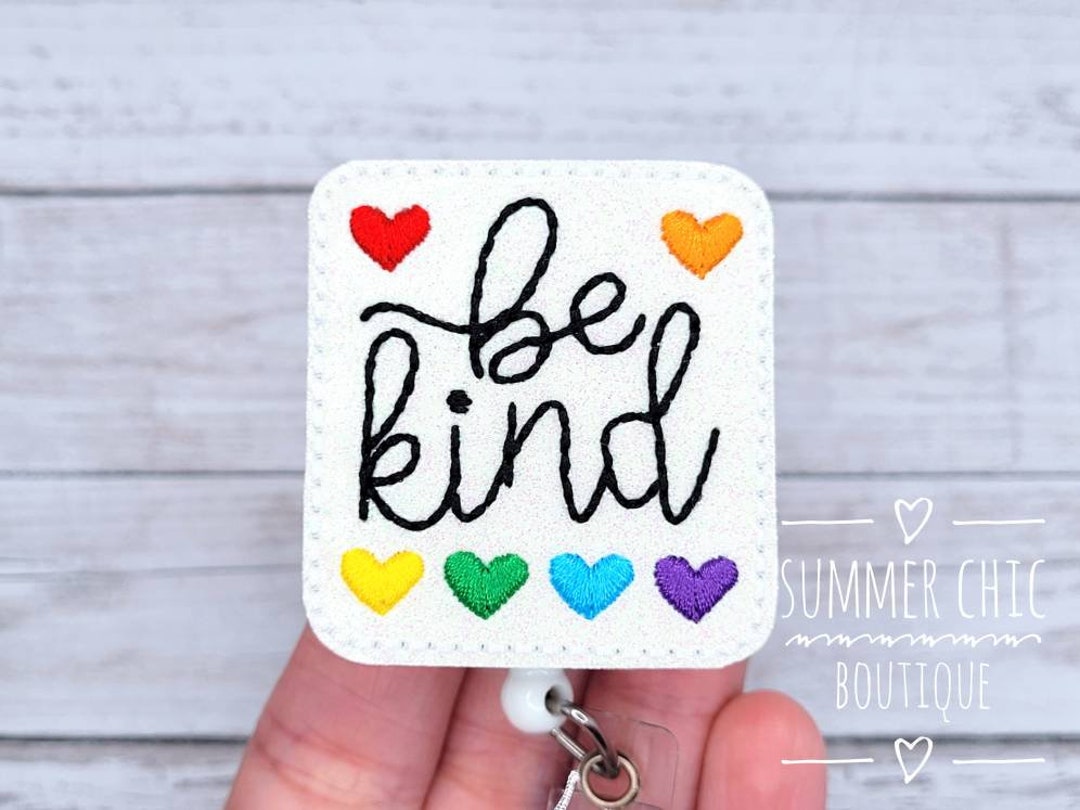 Glitter Rainbow Hearts Be Kind Badge Reel, Rainbow Hearts Nurses Badge ...
