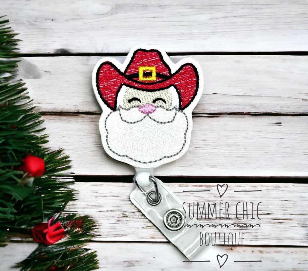 Cowboy Santa Christmas Badge Reel Western Santa Badge Reel - Etsy