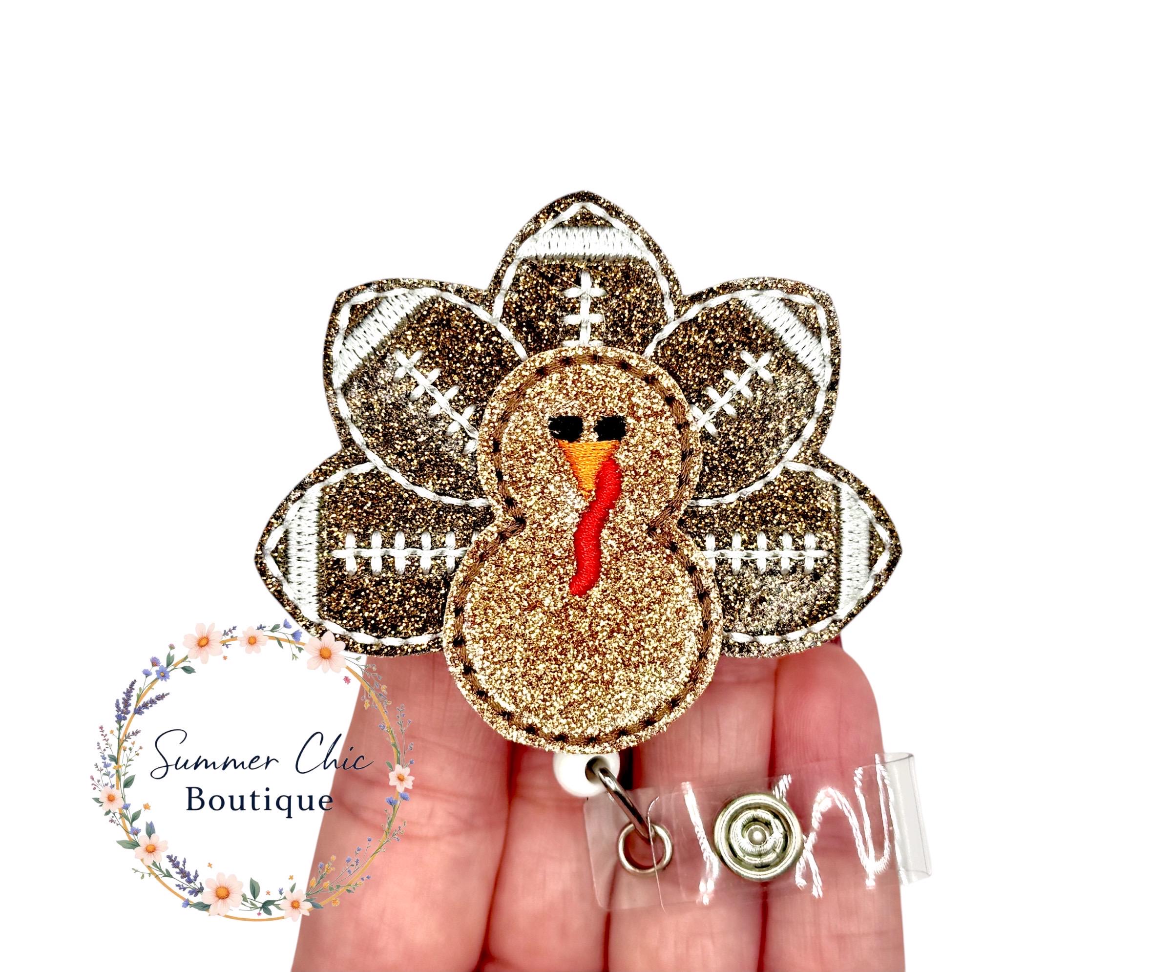 Glitter Football Turkey Badge Reel, Medical Badge Reel, Nurse Badge ...