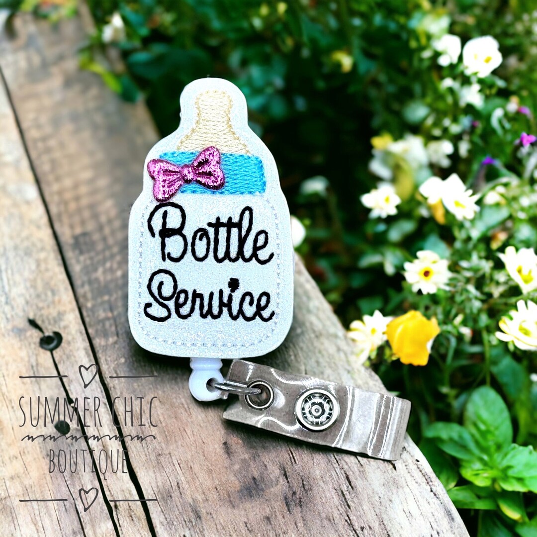 Glitter Bottle Service Baby Bottle Badge, Labor and Delivery Badge Reel ...