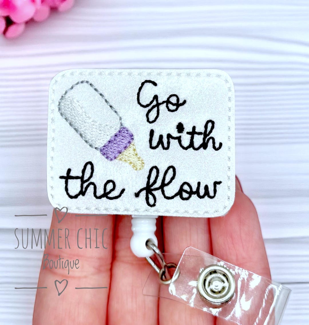 Go With the Flow Badge, Labor and Delivery Badge Reel, Baby Bottle ...