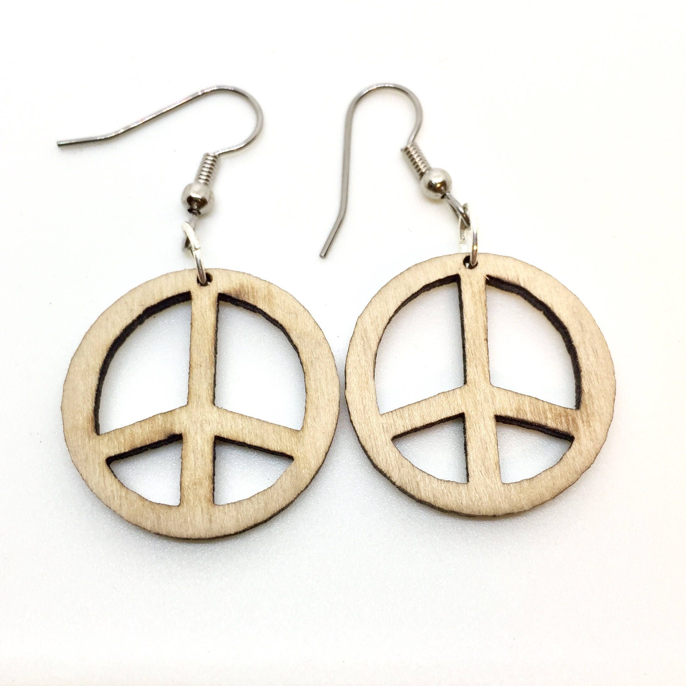 Wood Earrings Laser Cut Peace Sign | Etsy