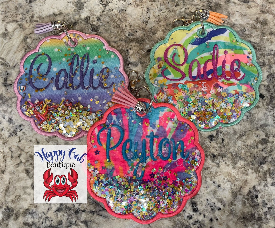 Monogrammed Back to School Tag Rainbow or Lily Glitter Fabric Backpack ...