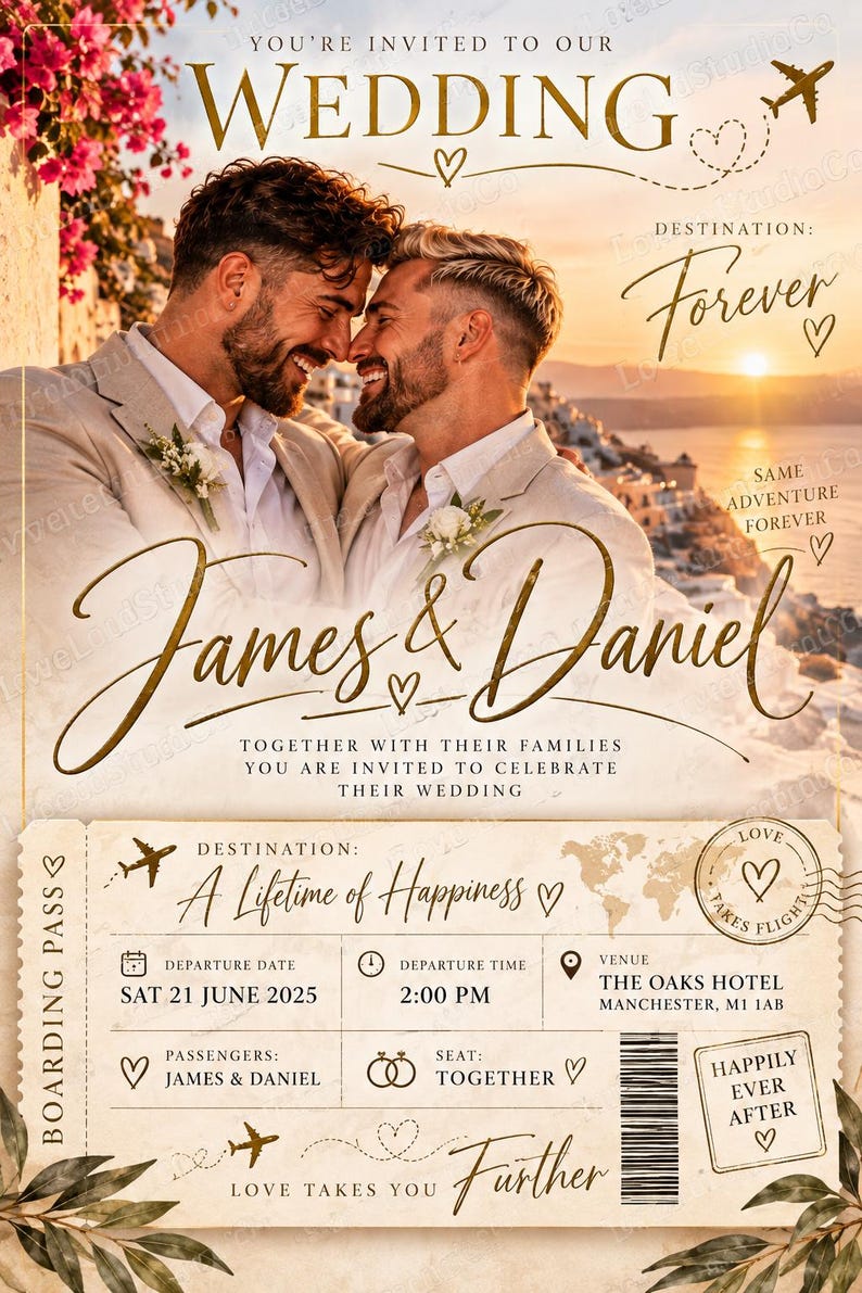 Personalised Photo Wedding Invitation | Boarding Pass Destination ...