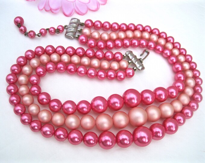 Pink Multi Strand Necklace Bright Two Tone Classic 1950s - Etsy