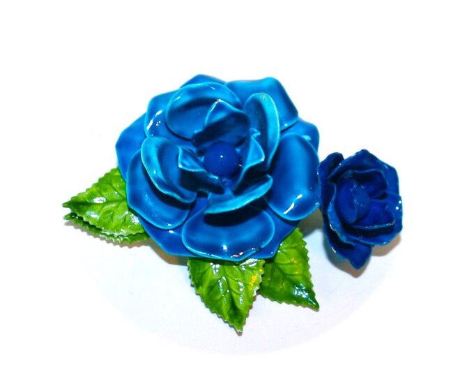 Blue Rose Enamel Brooch ~ Vintage Double Flower Pin - Etsy