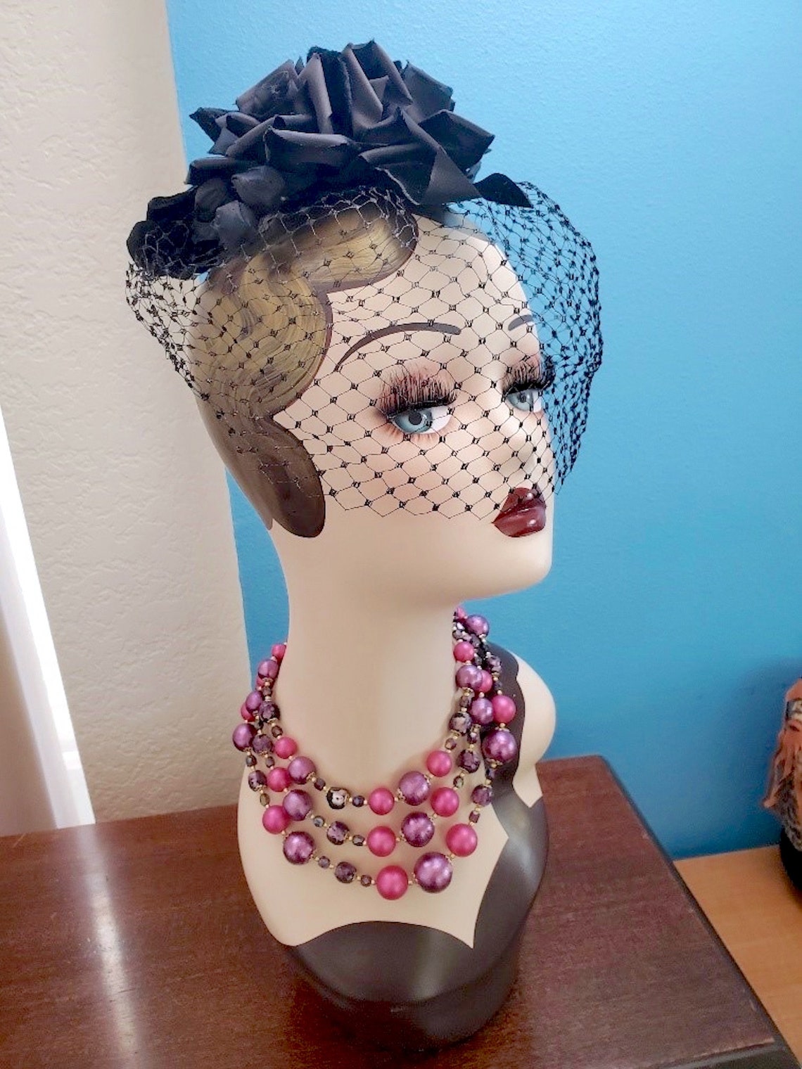 Jet Black Rose Netted Topper Vintage 1950s Floral Net Half - Etsy