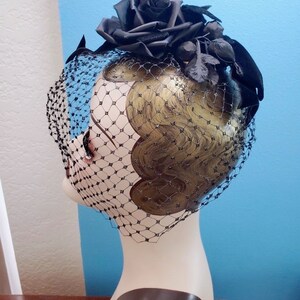 Jet Black Rose Netted Topper Vintage 1950s Floral Net Half - Etsy