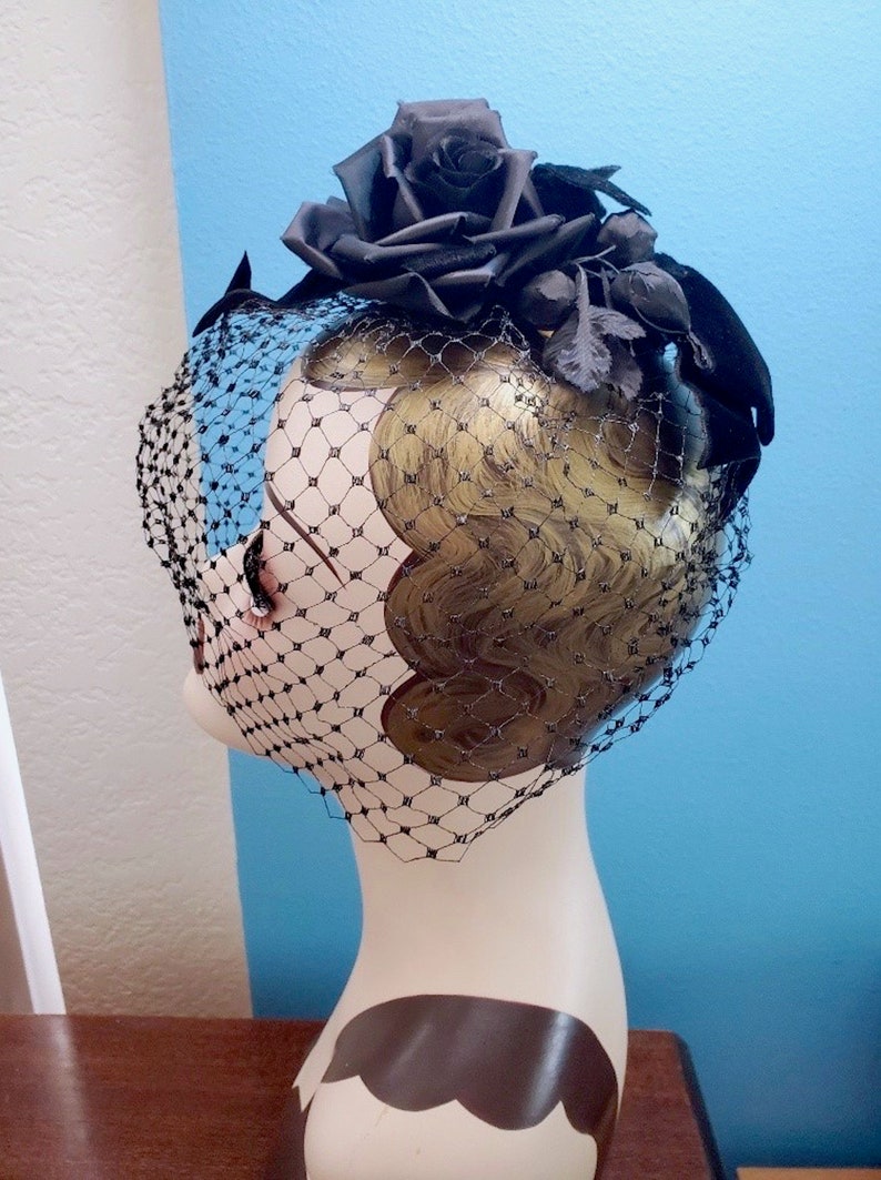 Jet Black Rose Netted Topper Vintage 1950s Floral Net Half - Etsy
