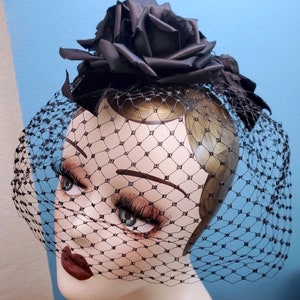 Jet Black Rose Netted Topper Vintage 1950s Floral Net Half - Etsy