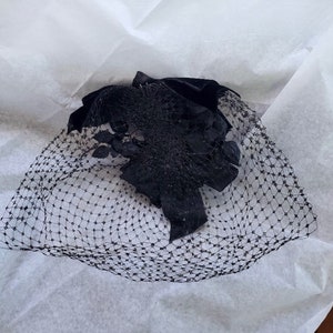 Jet Black Rose Netted Topper Vintage 1950s Floral Net Half - Etsy