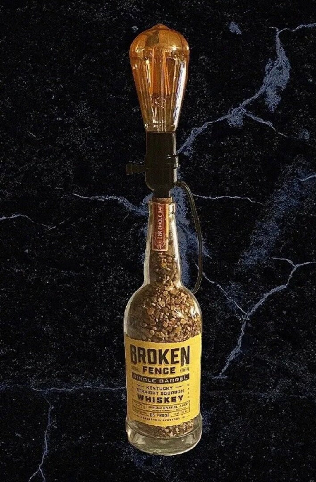 Whiskey Bottle Lamp Broken Fence With Amber Edison Bulb - Etsy