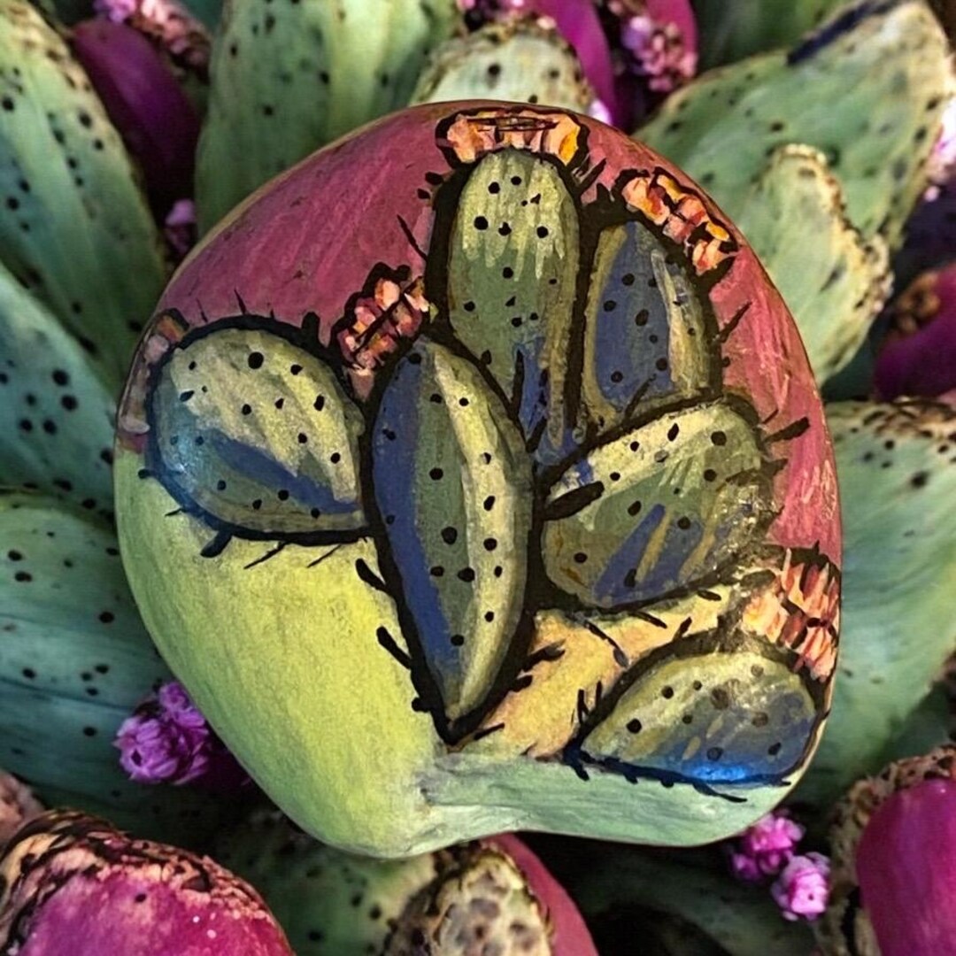 Cactus Acrylic Hand Painted Rock Desert Succulent Planter Decoration ...