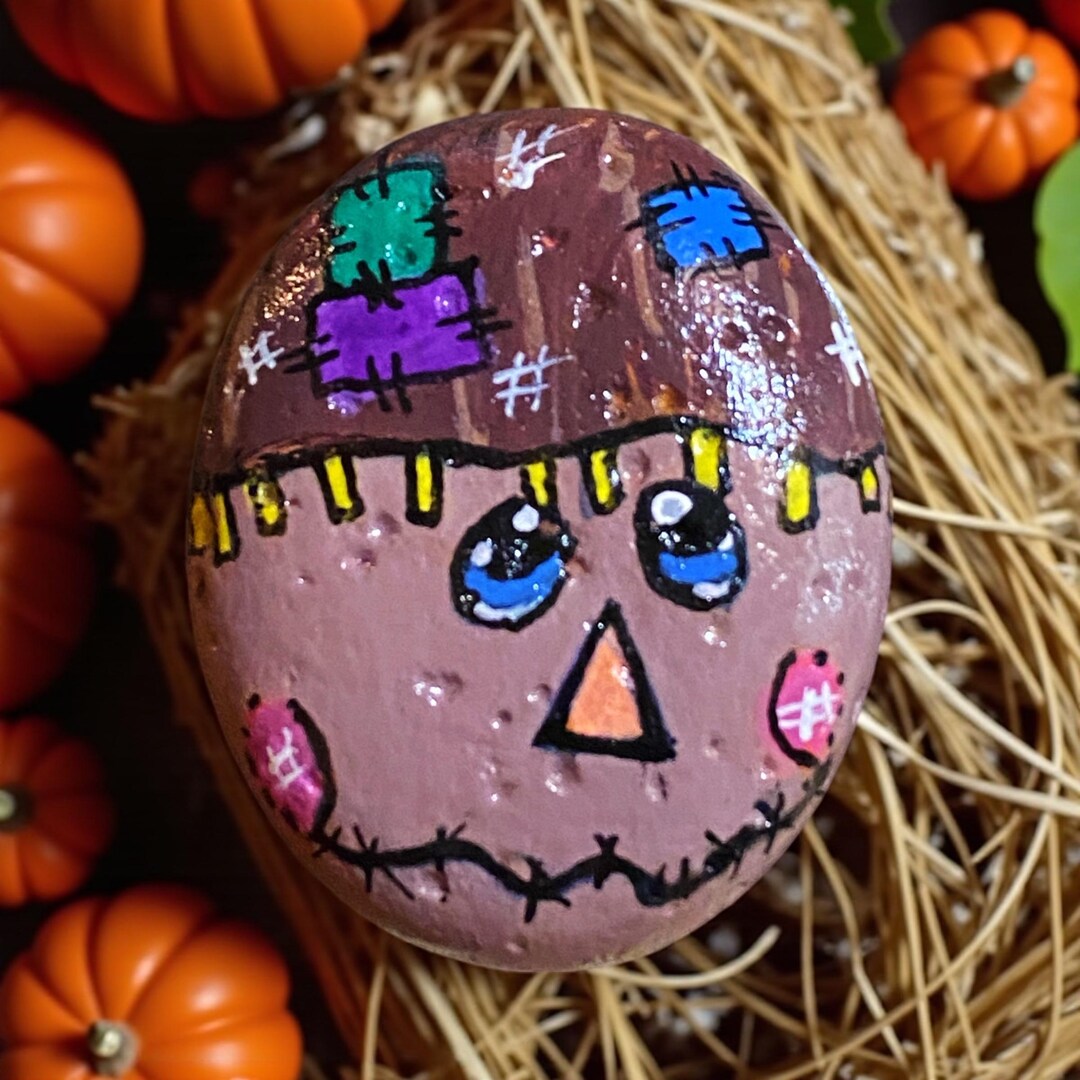 Scarecrow Painted Rock Acrylic Sealed 2 3/4 H X 2W - Etsy