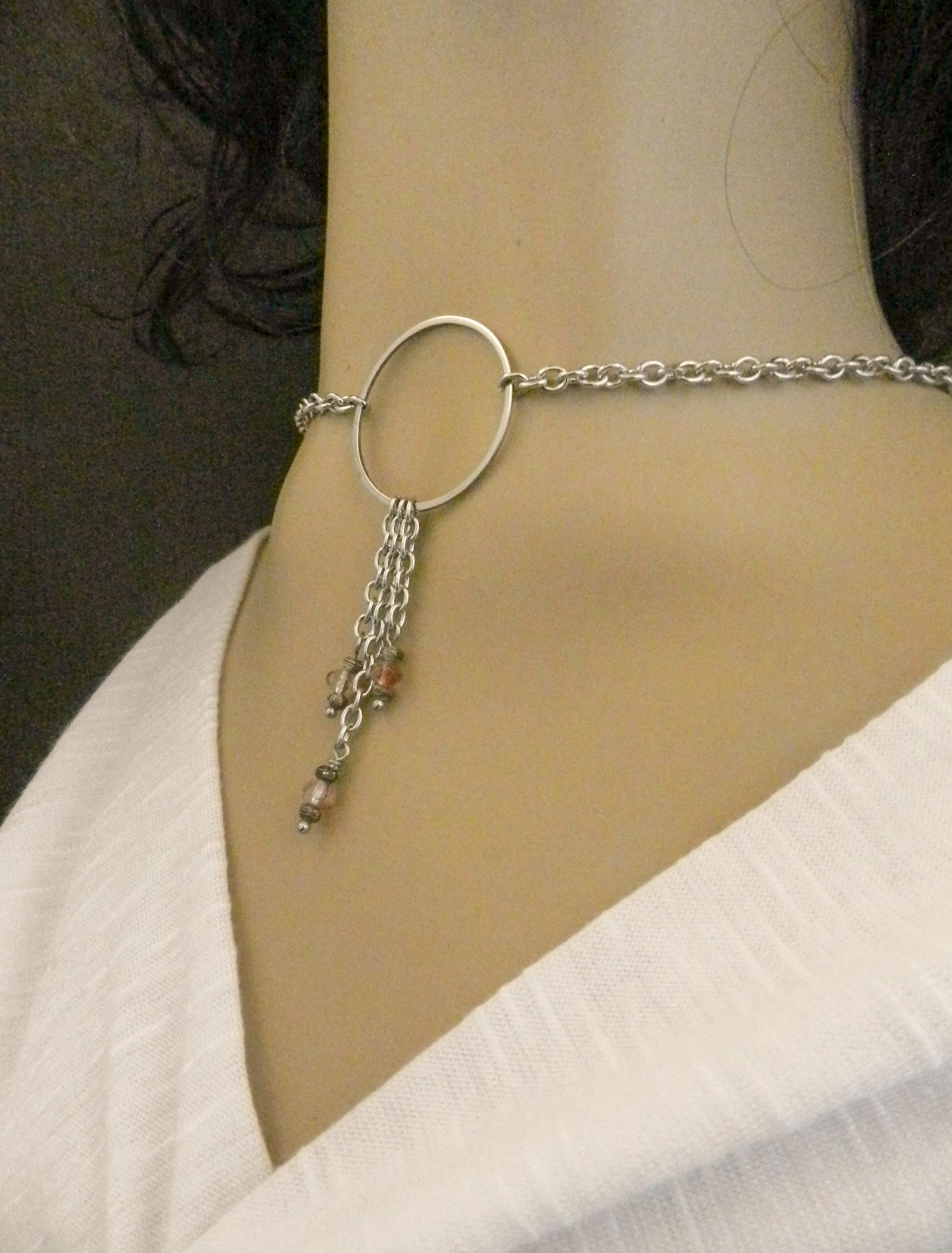 O Ring Necklace Stainless Steel BDSM, Circle Pink Bead Chain Drop ...