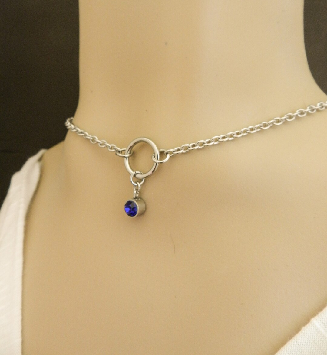 O Ring Discreet Public Day Collar Sapphire Blue Crystal, Subtle BDSM ...