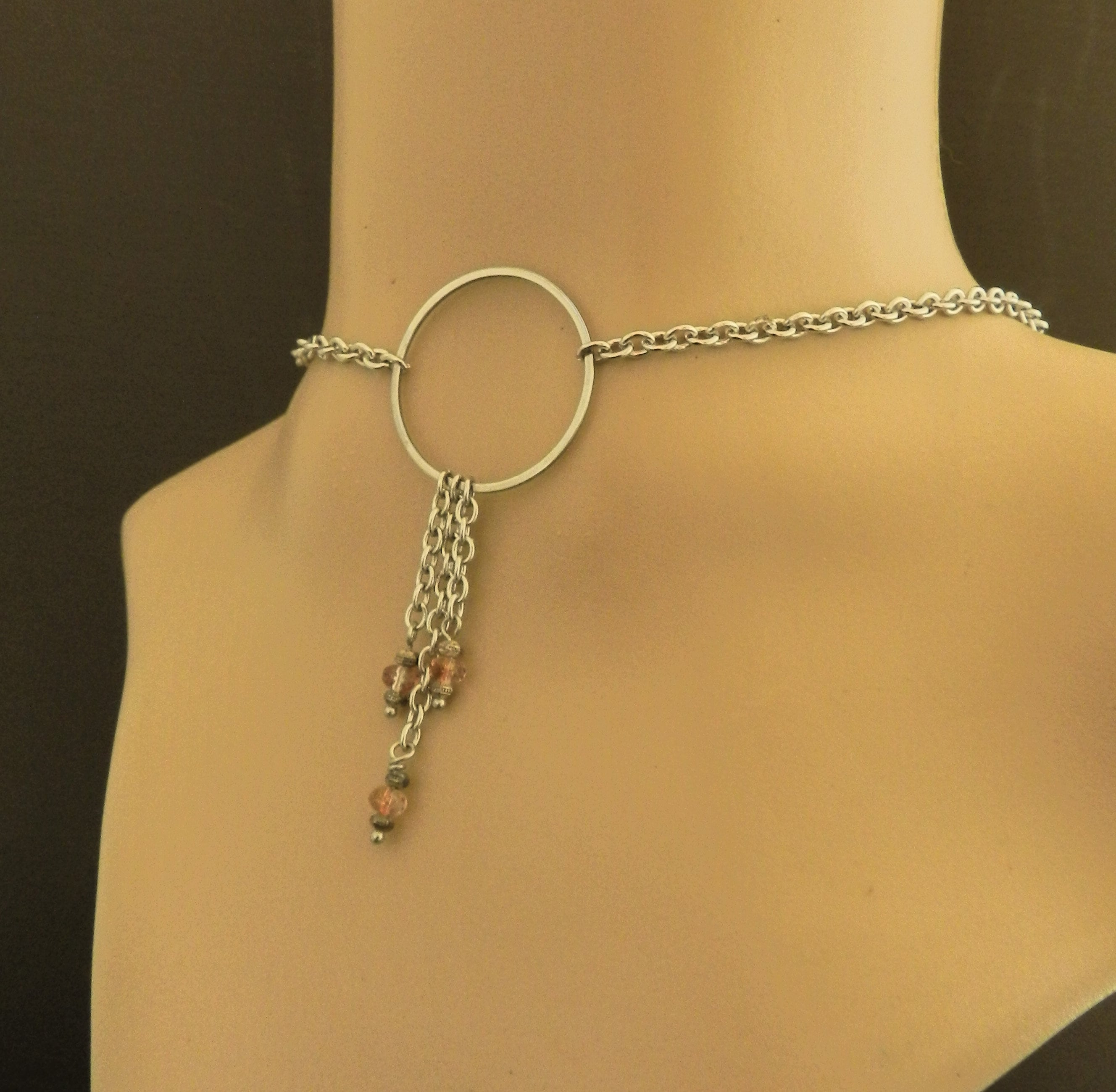 O Ring Necklace Stainless Steel BDSM, Circle Pink Bead Chain Drop ...