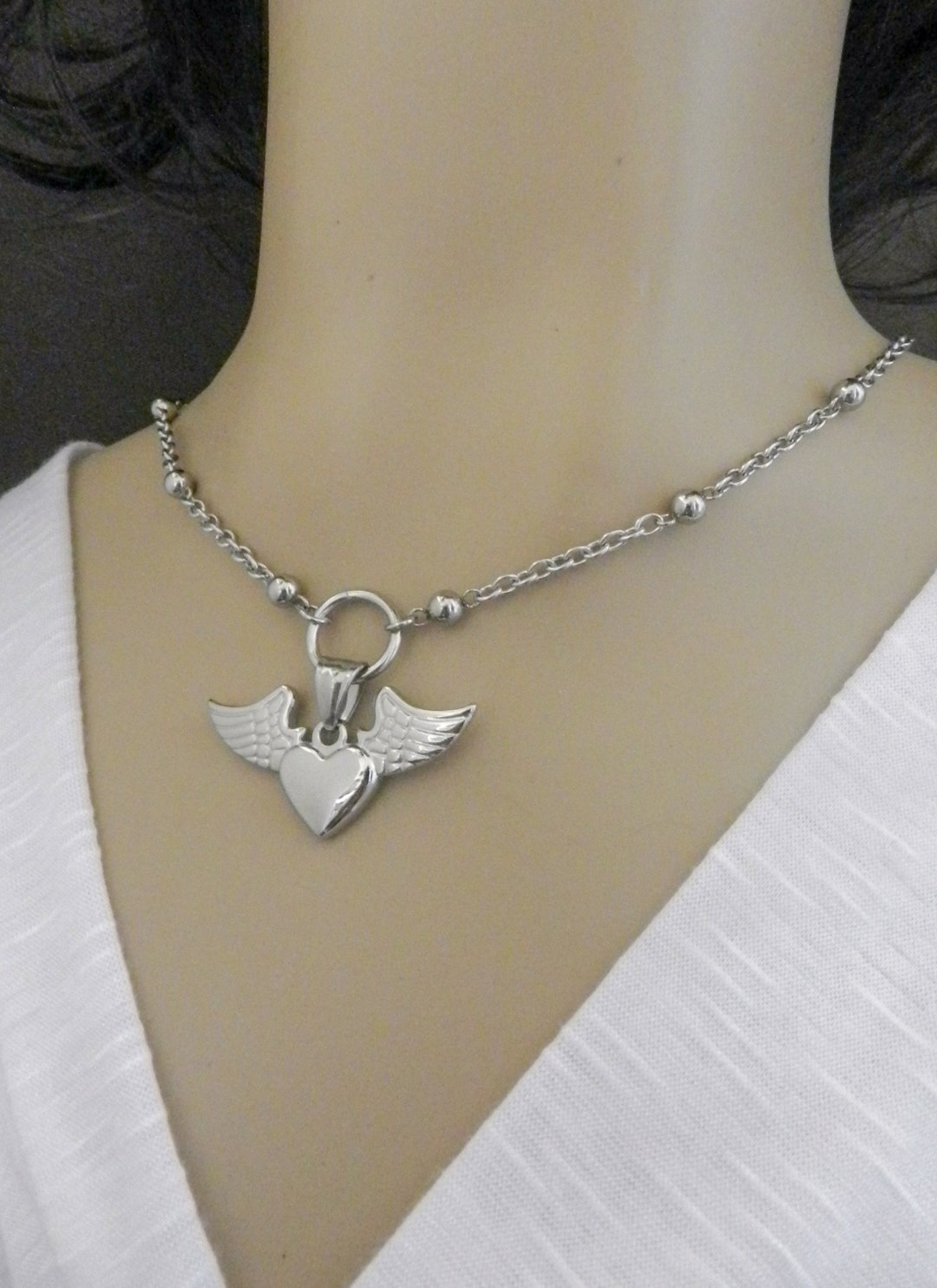 Submissive Heart With Wings O Ring Day Collar, Discrete Stainless Steel ...
