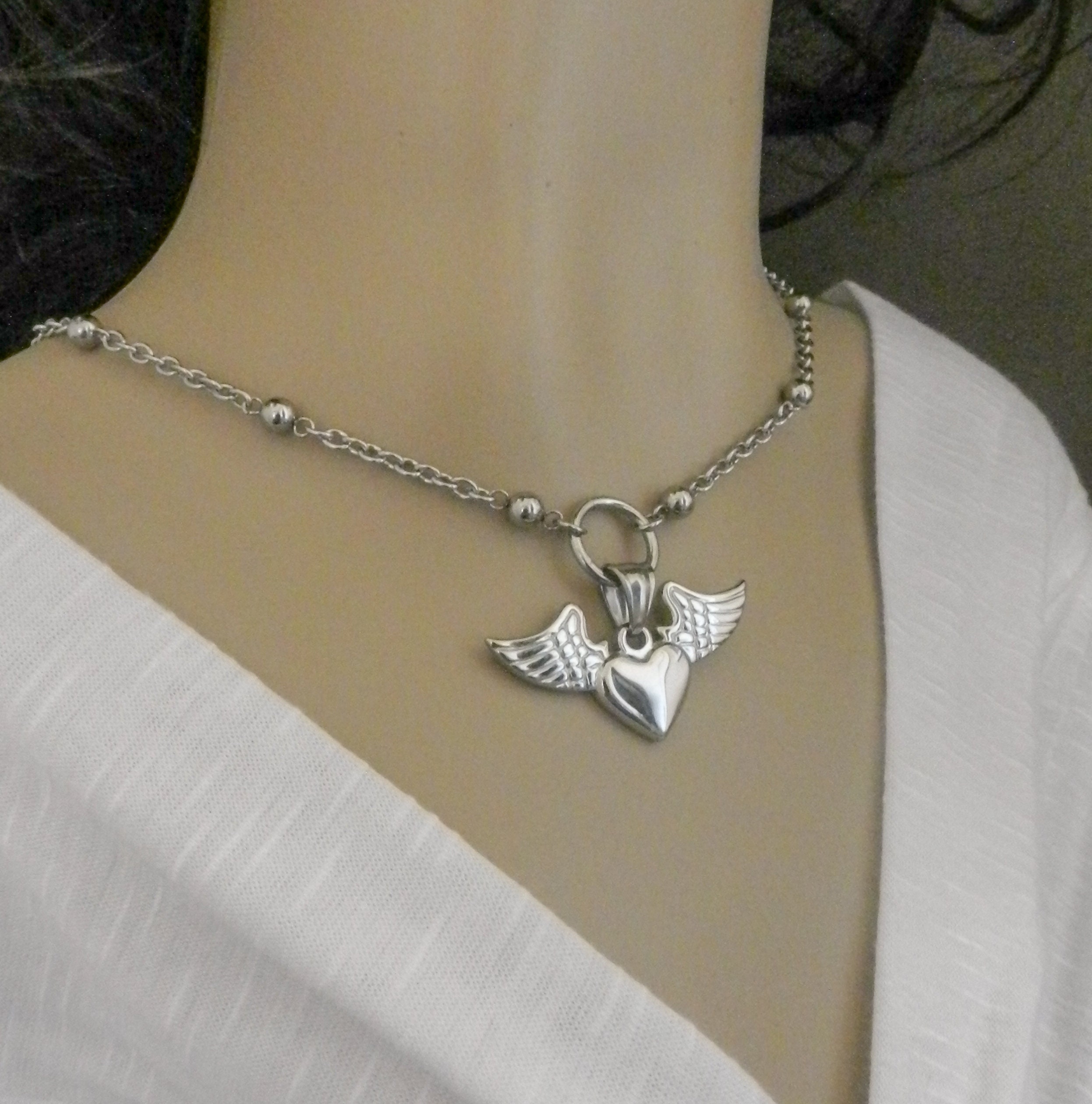 Submissive Heart With Wings O Ring Day Collar, Discrete Stainless Steel ...