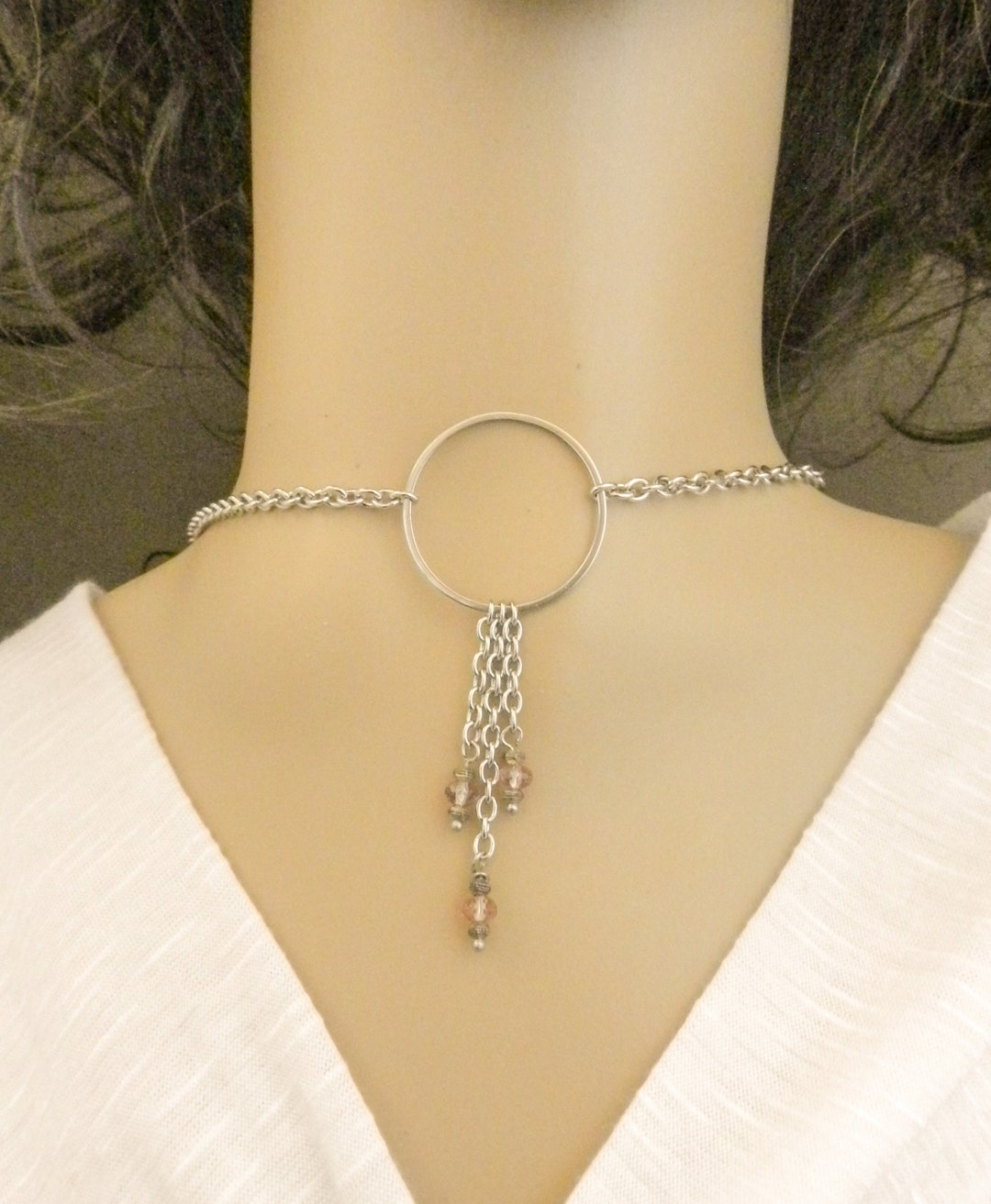 O Ring Necklace Stainless Steel BDSM, Circle Pink Bead Chain Drop ...