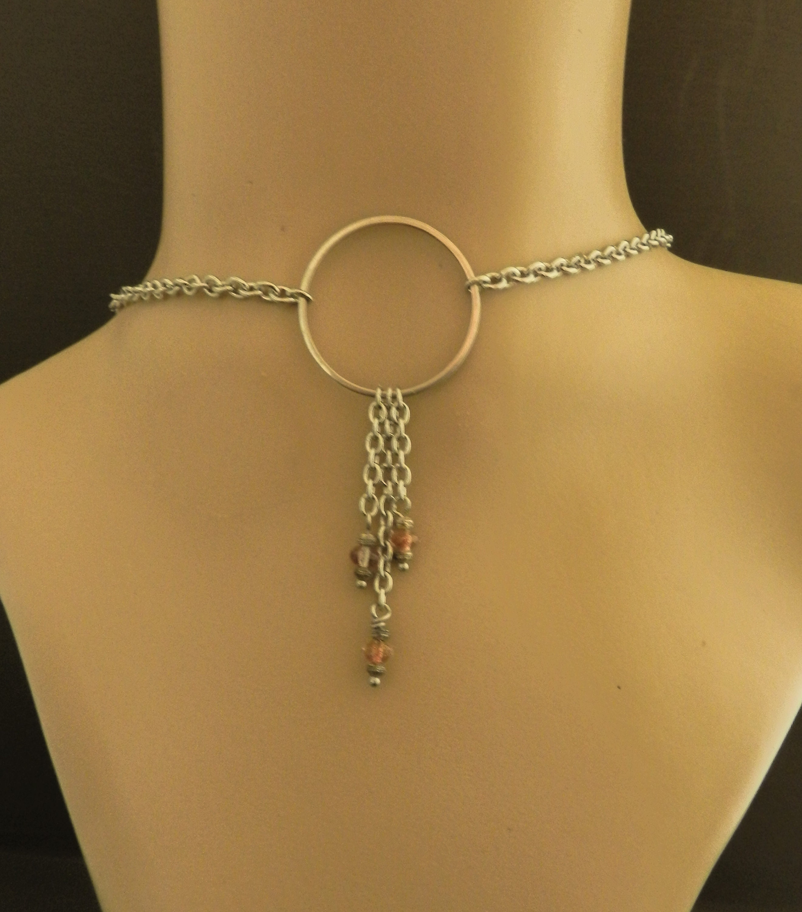 O Ring Necklace Stainless Steel BDSM, Circle Pink Bead Chain Drop ...