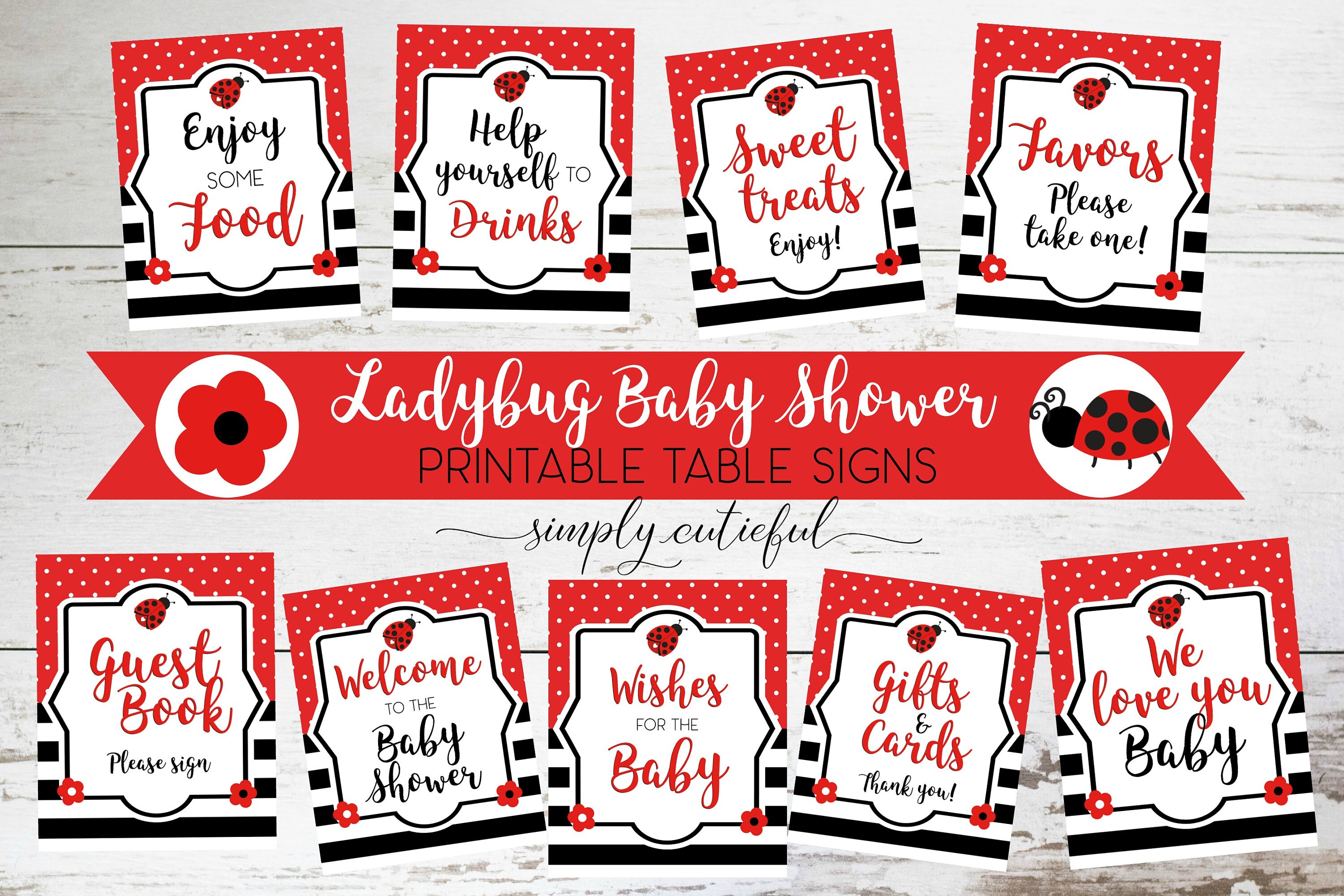 Ladybug Baby Shower Table Signs Printables Ladybug Baby | Etsy
