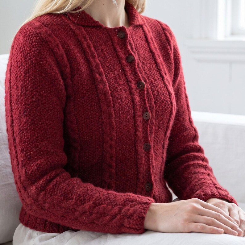 Women's Cable Knit Cardigan Pattern, Textured Button Front Sweater ...