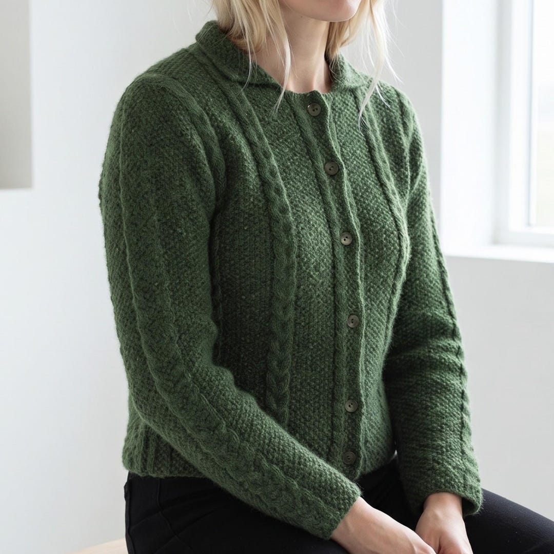 Women's Cable Knit Cardigan Pattern, Textured Button Front Sweater ...