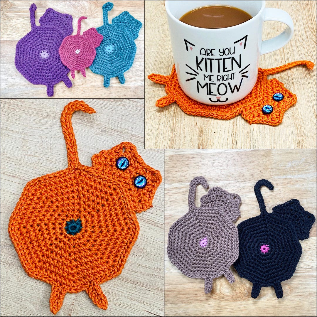 Cheeky Cat Butt Coaster / Motif Crochet Pattern PDF - Etsy