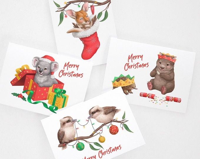Cute Australian Animal Christmas Cards Set of 4 | Australian Christmas ...