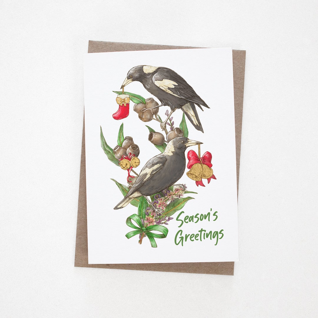 Magpies Christmas Card | Australian Birds Christmas Cards | Australian ...
