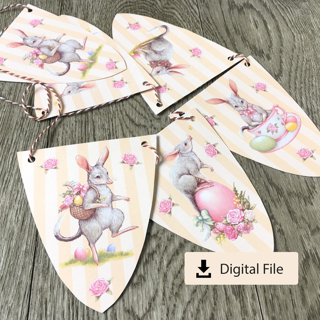 Australian Easter Bilby Bunting Flags Vintage Easter Australian Bilby ...
