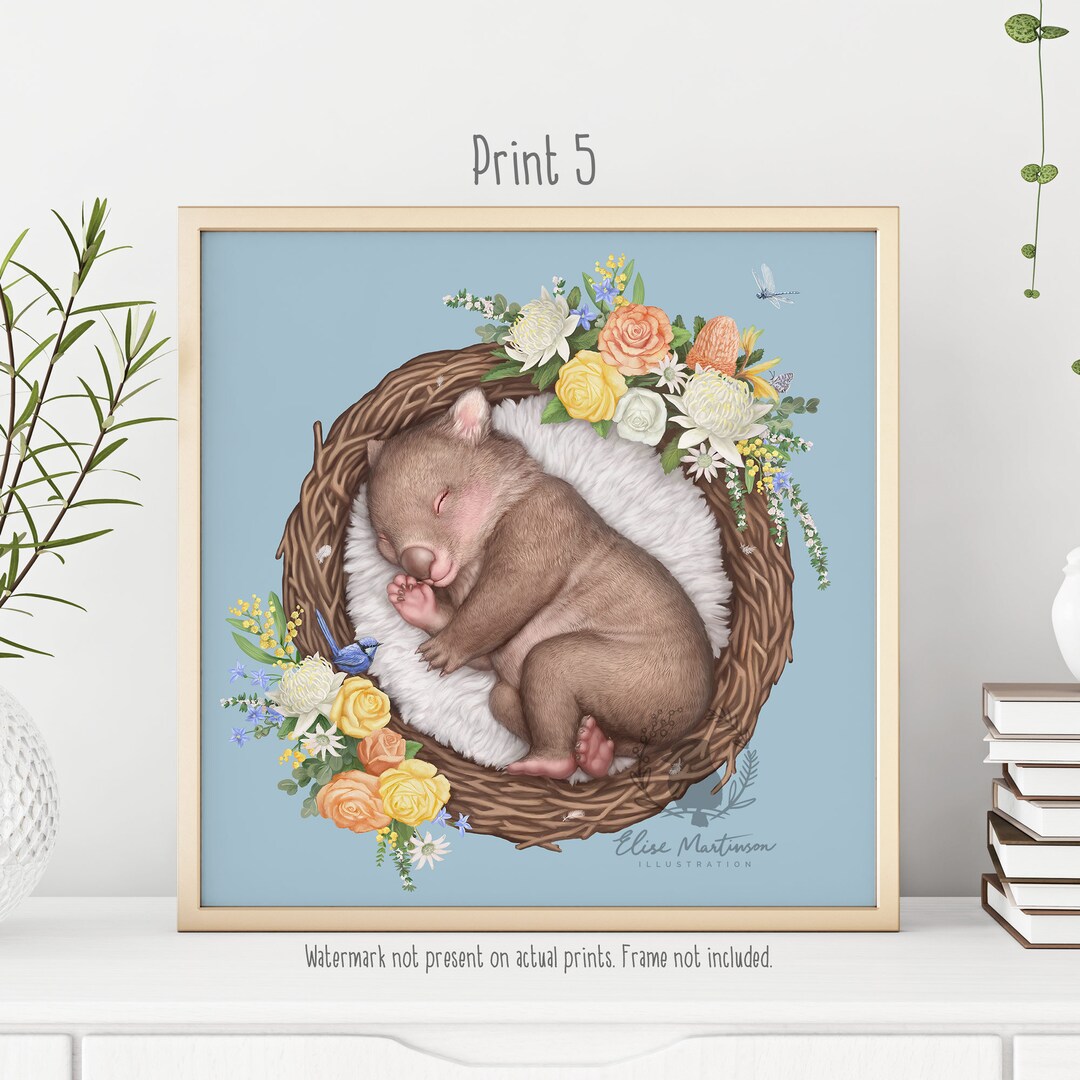 Cute Baby Wombat Art Print, Australian Animal Nursery Decor, Home Decor ...