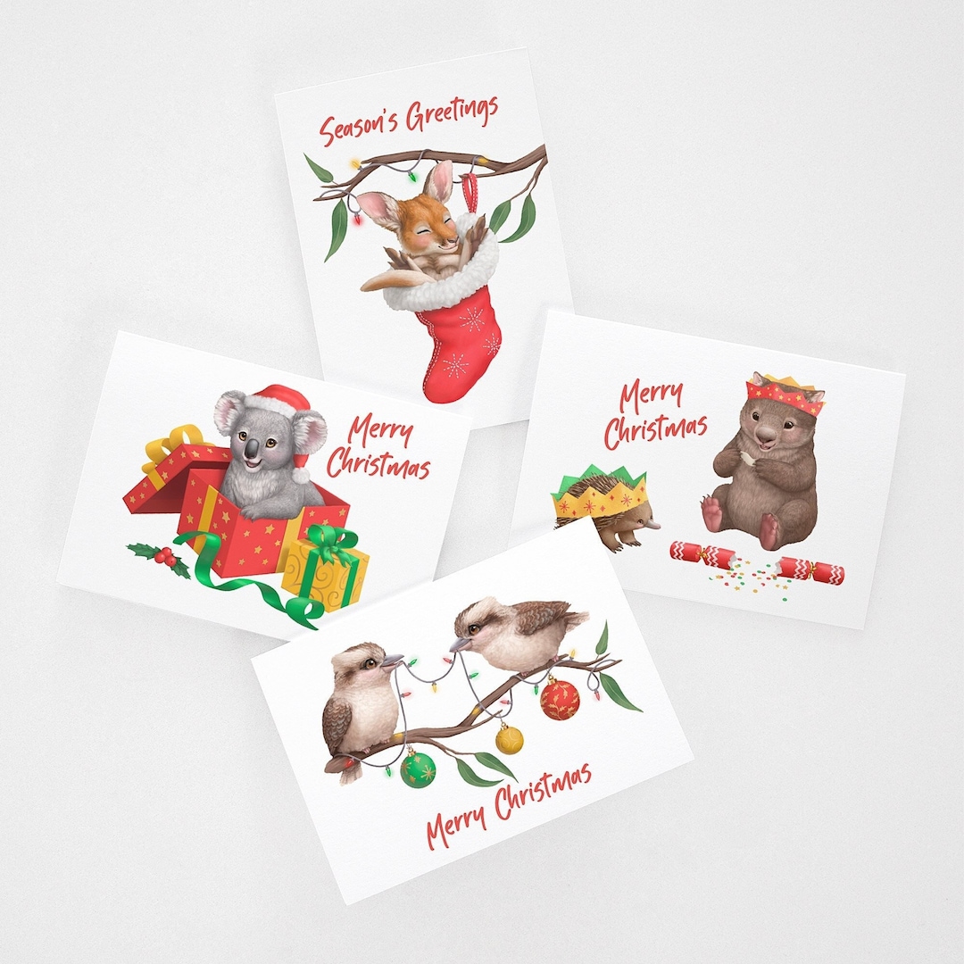 Cute Australian Animal Christmas Cards Set of 4 | Australian Christmas ...