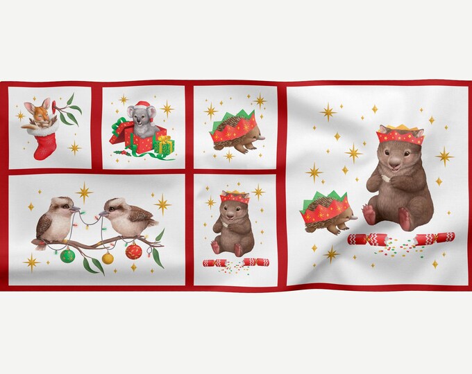 Christmas Fabric Panels Australian Animals Material Wombat, Kookaburra ...