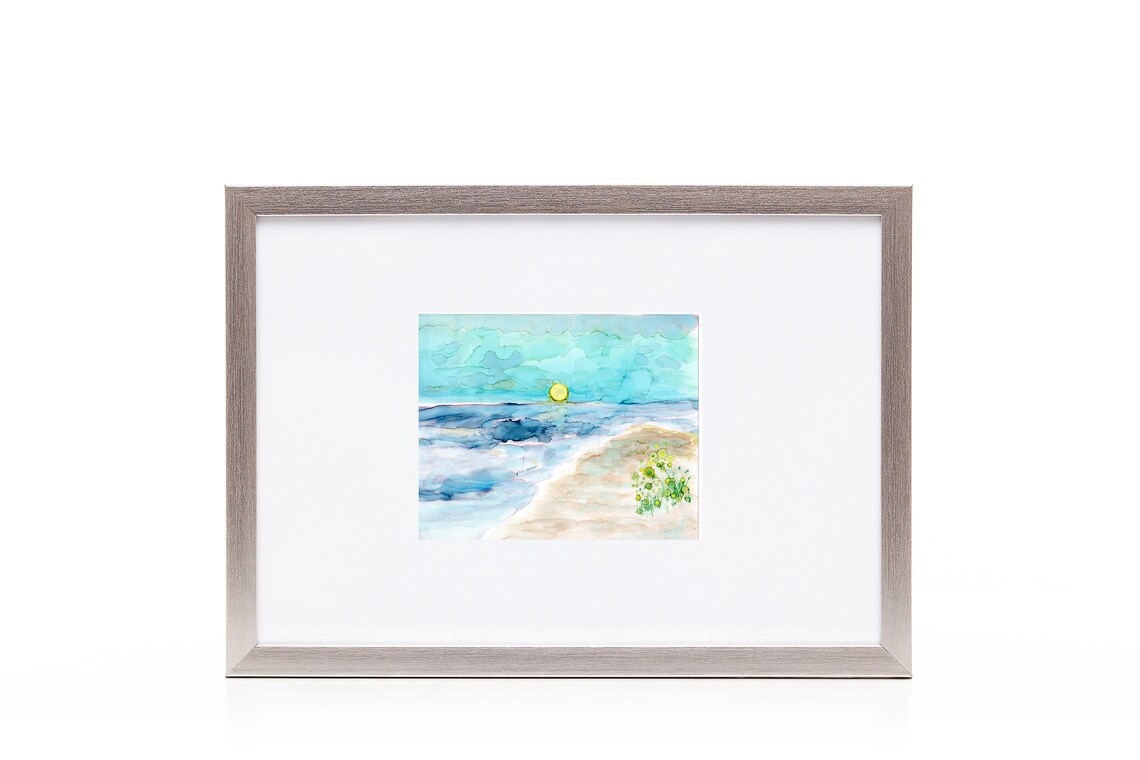 Beach Sunset Ink Painting: Coastal Landscape Art Print - Etsy